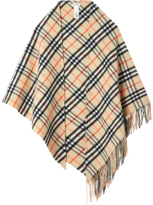 Burberry Fringed Checked Wool And Cashmere-blend Cape - Neutrals