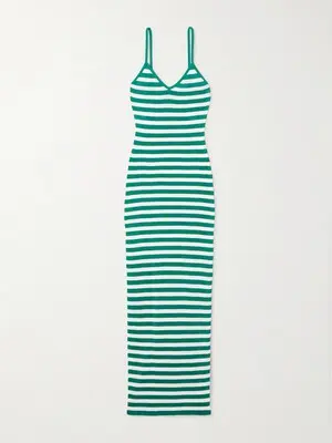 Dolce & Gabbana Striped Ribbed-knit Midi Dress - Green