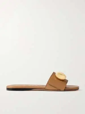 Loewe Pebble-Embellished Leather Slides Tan