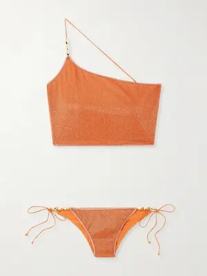 Oseree Glazed Lumière One-shoulder Metallic Bikini - Orange
