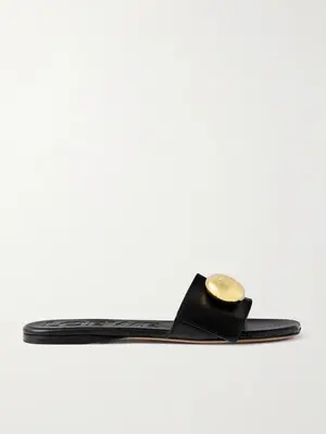 Loewe Pebble Embellished Leather Slides - Black
