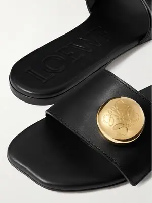 Loewe Pebble Embellished Leather Slides - Black