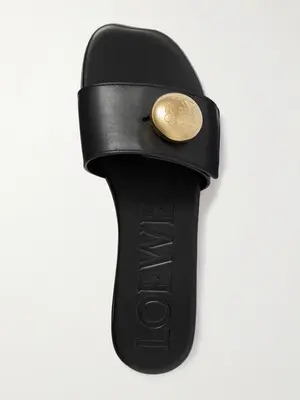 Loewe Pebble Embellished Leather Slides - Black