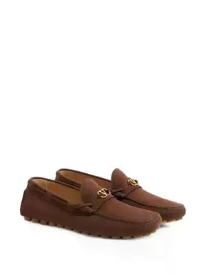 Valentino Garavani Deerskin Suede Driver Fastaway Loafers - Brown