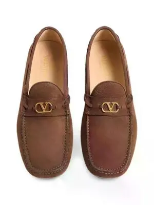 Valentino Garavani Deerskin Suede Driver Fastaway Loafers - Brown