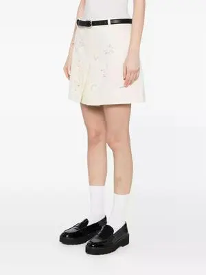 SELF-PORTRAIT Beaded Floral Mini Skirt - Neutrals