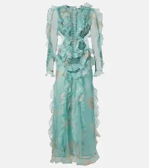 Zimmermann Illuminate Floral Ruffled Gown - Blue