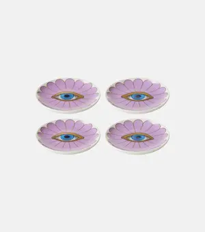 Jonathan Adler Fleur Set Of 4 Ceramic Coasters - Purple