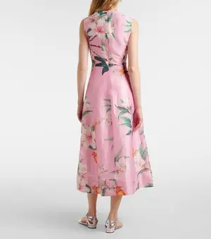 LEO LIN Cleo Floral Linen-blend Midi Dress - Pink