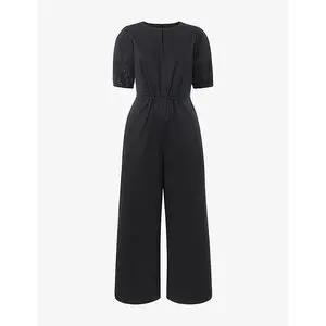 Whistles Broderie-trim Cotton-poplin Jumpsuit - Black