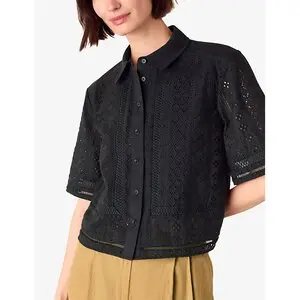 Whistles Broderie Cotton Shirt - Black