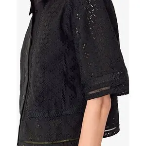 Whistles Broderie Cotton Shirt - Black