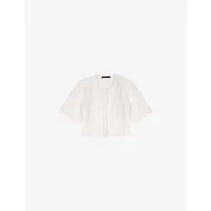 Maje Cropped Round-neck Short-sleeve Knitted Cardigan - White