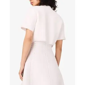 Maje Cropped Round-neck Short-sleeve Knitted Cardigan - White