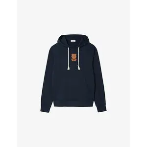 Sandro Cotton-jersey Hoody With Leather Patch - Navy Blue