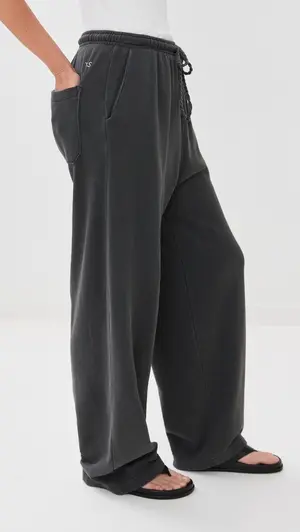 THE ELDER STATESMAN Daily Wide Leg Sweatpants - Coal