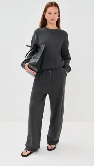 THE ELDER STATESMAN Daily Wide Leg Sweatpants - Coal
