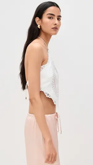 Retrofete Halter Neck Lace Trimmed Summer Top - Ivory