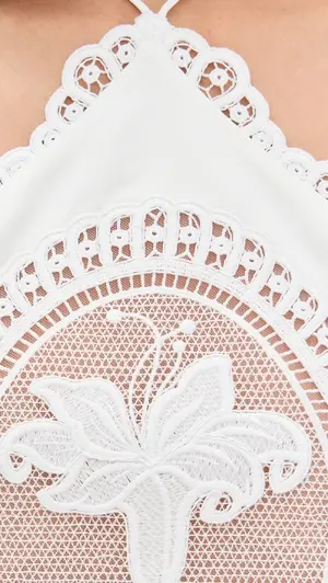 Retrofete Halter Neck Lace Trimmed Summer Top - Ivory
