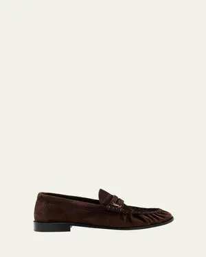 Saint Laurent Suede Cassandre Penny Loafers - Dark Chocolate