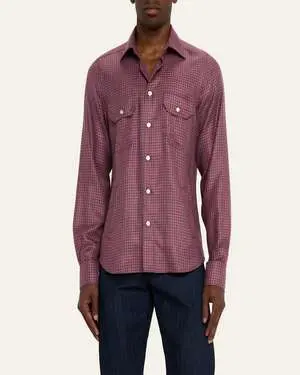 Kiton Cashmere And Silk Small Check Overshirt