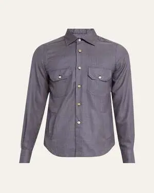 Kiton Cashmere Blend Micro-check Overshirt