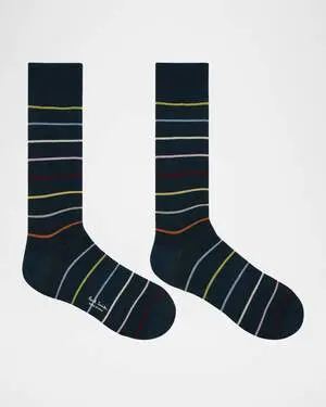 Paul Smith Keith Thin Signature Stripe Crew Socks 37_petrol Green