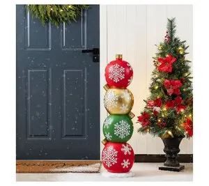 GLITZHOME 35'h Christmas Resin Stacked Ornament Porch Decor - One-color