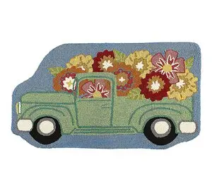EVERGREEN Flower Truck Shaped Hooked Rug