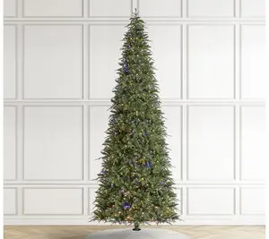 GLITZHOME 11' Led Pre-lit Green Fir Slim Faux C Hristmas Tree - One-color