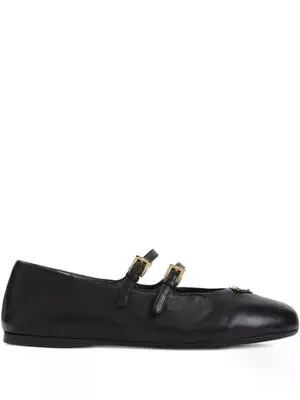 Prada Double-buckle Leather Ballet Flats - Black