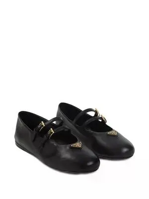 Prada Double-buckle Leather Ballet Flats - Black