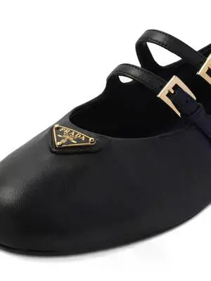 Prada Double-buckle Leather Ballet Flats - Black