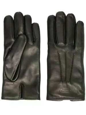 Giorgio Armani Logo-stamped Leather Gloves - Black