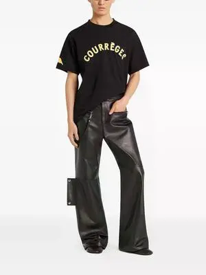 COURREGES Logo-print Short-sleeve T-shirt - Black
