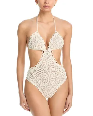 Norma Kamali Cut Out String One Piece Swimsuit - Cream