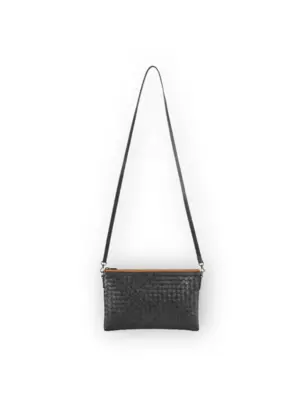 DEUX MAINS Woven Crossbody Clutch Bag - Black
