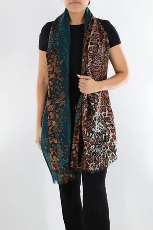 La Fiorentina Animal Print Scarf - Peacock