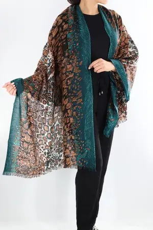 La Fiorentina Animal Print Scarf - Peacock
