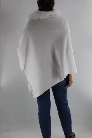 La Fiorentina Embellished Poncho With Faux Fur Collar
