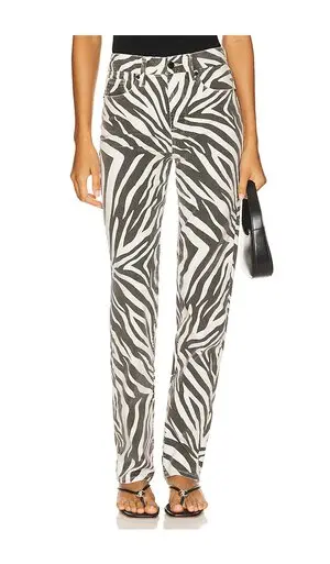 Good American Zebra Print Straight Leg Jeans - White
