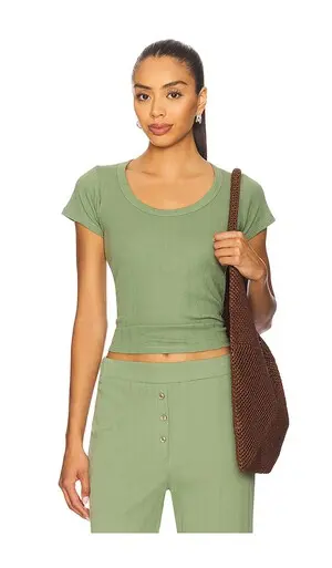 VIR VITA Scoop Pointelle Tee Sage