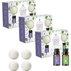 PURSONIC Wool Dryer Balls Bundle3-pack Of Reusable Laundry Balls Made From Pure New Zealand Wool + Lavender & Peppermint Essential Oils - None