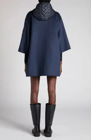 Moncler Wool Blend Felt Hooded Cape - P77-navy