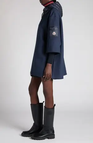 Moncler Wool Blend Felt Hooded Cape - P77-navy