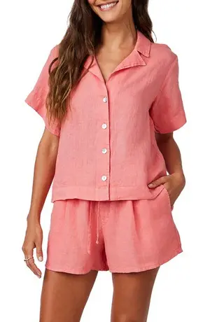 Bella Dahl Boxy Linen Camp Shirt - Camellia Coral