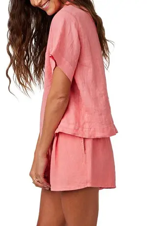 Bella Dahl Boxy Linen Camp Shirt - Camellia Coral