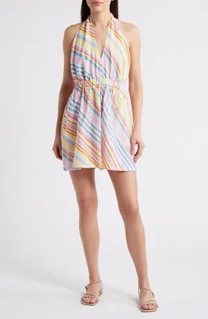 FRNCH Absato Print Halter Romper - Stripes