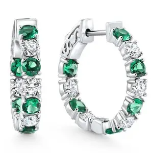 BLISS DIAMOND 4 1/2ct Emerald And Lab Grown Diamond Hoop Earrings - White Gold