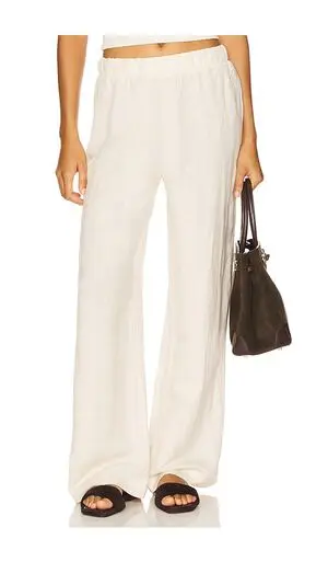 PERFECTWHITETEE Woven Linen Wide Leg Pant - Sugar